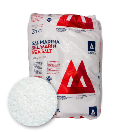 Sel fin sans additif en sac de 25 kg.